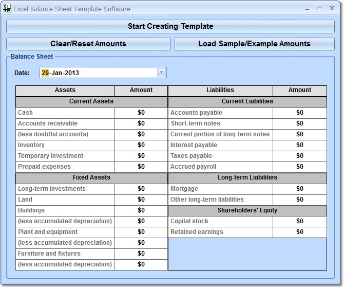 Excel Balance Sheet Template Software 7 0 Download
